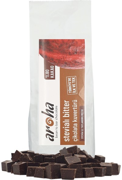 Aroha %80 Kakao - Şekersiz Vegan Ketojenik Stevialı Çikolata Kuvertürü 500 gr Aroha %80 Kakao - Şekersiz Vegan Ketojenik Stevialı Çikolata Kuvertürü 500 gr