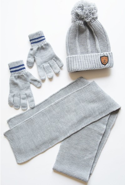 Mika Bebek 9-15 Yaş Erkek Çocuk Gri Şapka Eldiven Atkı Set Mika Bebek 9-15 Yaş Erkek Çocuk Gri Şapka Eldiven Atkı Set