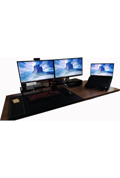 Oyuncu Ekranları Için 21 cm Yükseklikte Stand Siyah 52 cm x 22 cm Üst Tablalı