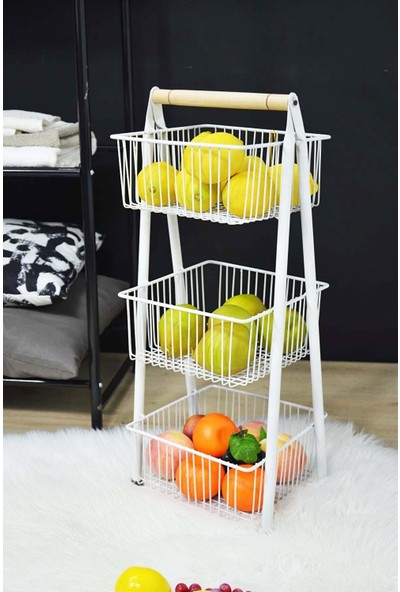 Gülruli Metal 3 Katlı Meyvelik Havluluk Düzenleyici Beyaz