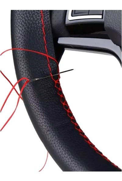 Gürler Oto Kılıf ve Aksesuar Dikmeli Deri Direksiyon Kılıfı Kokusuz Esnek Soft Kırmızı Ipli