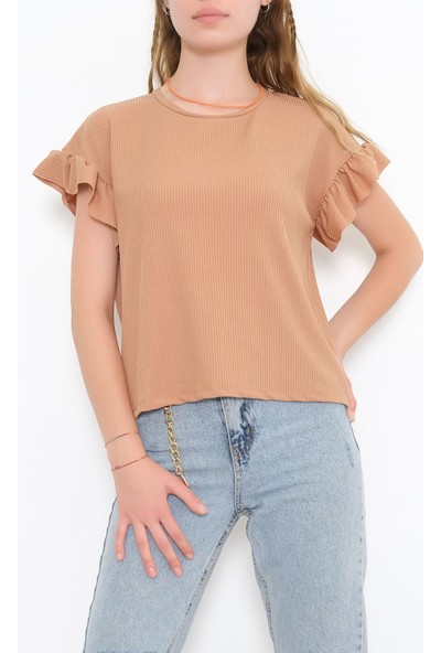 İsunstore Kol Fırfırlı Kaşkorse Bluz Kahve - 5042.1234. İsunstore Kol Fırfırlı Kaşkorse Bluz Kahve - 5042.1234.