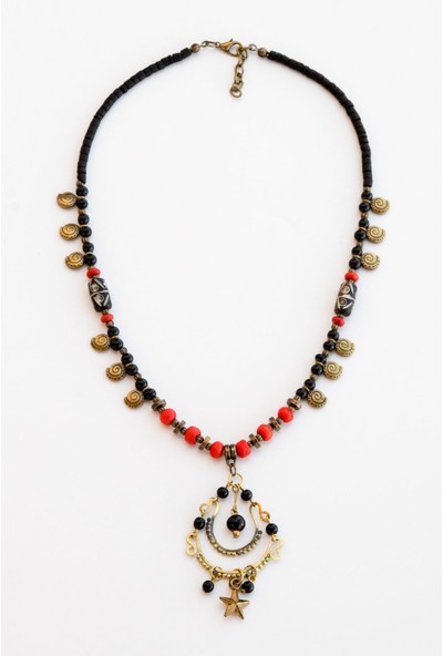 Lila Rosa Yıldız Figürlü Etnik Otantik Kolye