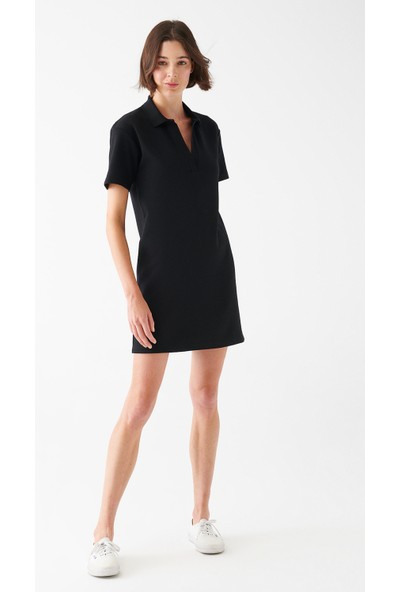Mavi Polo Yaka Siyah Elbise