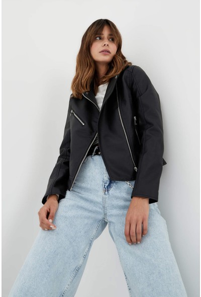 Regular Fit Suni Deri Su Itici Biker CEKET W6057AZ22AU Regular Fit Suni Deri Su Itici Biker CEKET W6057AZ22AU