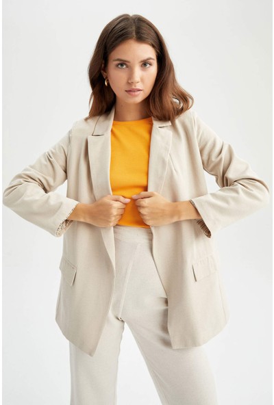 DeFacto Loose Fit Ceket Yaka Keten Karışımlı Blazer Ceket Z1119AZ22SM DeFacto Loose Fit Ceket Yaka Keten Karışımlı Blazer Ceket Z1119AZ22SM
