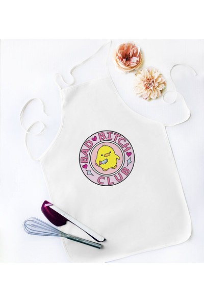 Bk Gift Bad Bitch Club Tasarımlı Beyaz Mutfak Önlüğü - Model 1 Bk Gift Bad Bitch Club Tasarımlı Beyaz Mutfak Önlüğü - Model 1