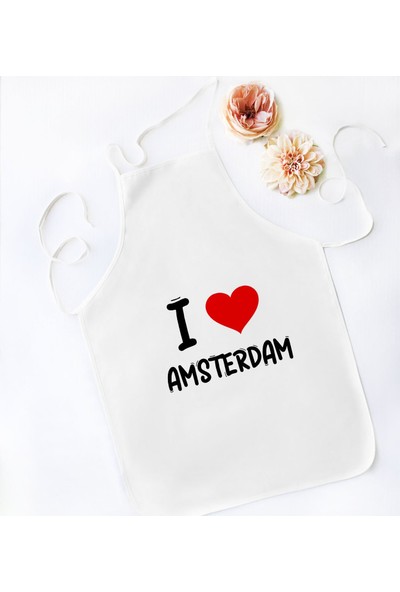 Bk Gift I Love Amsterdam Tasarımlı Beyaz Mutfak Önlüğü - Model 1 Bk Gift I Love Amsterdam Tasarımlı Beyaz Mutfak Önlüğü - Model 1