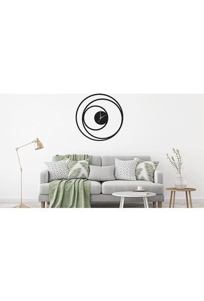Risingmaber Dekoratif Tasarımlı Siyah Üçlü Oval Metal Duvar Saati 50X50