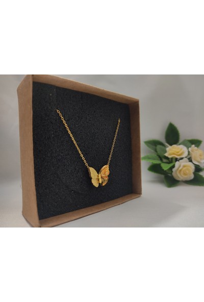 Hansays 316 Çelik Kararmaz Kelebek Detaylı Gold Kadın Kolye
