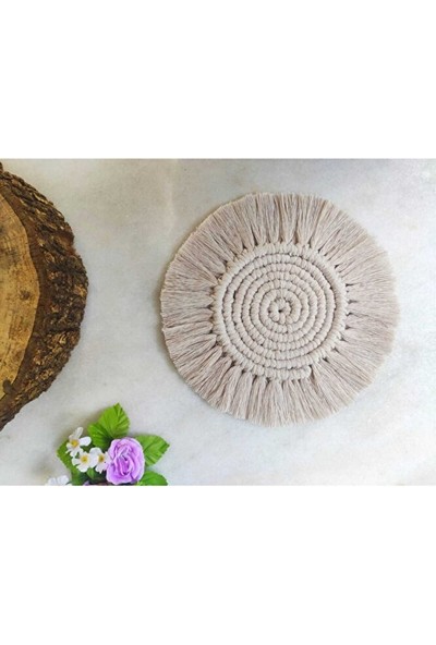 Makrome Sanat Krem Yuvarlak Makrome Bardak & Mum Altlığı ( 1 Adet ) Makrome Sanat Krem Yuvarlak Makrome Bardak & Mum Altlığı ( 1 Adet )