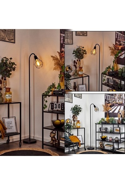 Riolight Retro Siyah Kafes Metal Lambader Köşe Lambası Riolight Retro Siyah Kafes Metal Lambader Köşe Lambası