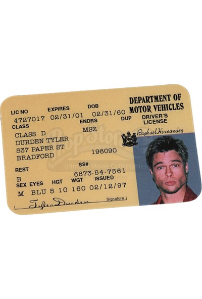 Shaco Design Fight Club Tyler Durden Kimlik Kartı Shaco Design Fight Club Tyler Durden Kimlik Kartı