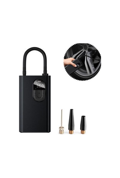 Dijital Göstergeli Lastik Şişirme Kompresörü Hava Pompası Kablosuz Şarj Edilebilir Siyah