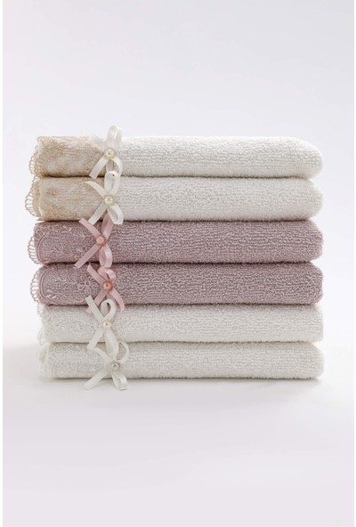 Favora Via Home Çeyizlik Dantelli Havlu Seti - Ekru - Gül Kurusu 30 x 50 cm 12'li Favora Via Home Çeyizlik Dantelli Havlu Seti - Ekru - Gül Kurusu 30 x 50 cm 12'li