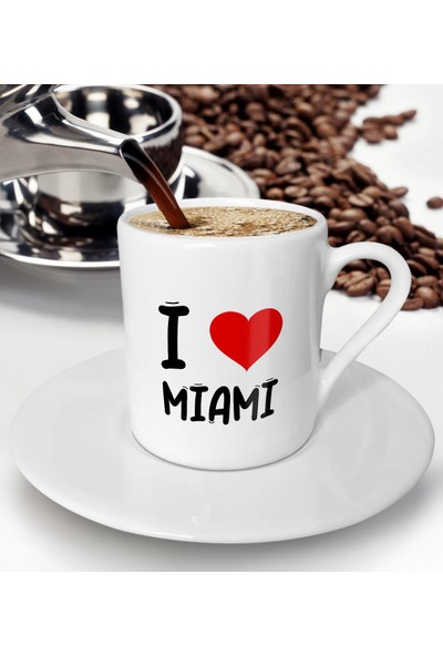 Bk Gift I Love Miami Tasarımlı Türk Kahvesi Fincanı - Model 1 Bk Gift I Love Miami Tasarımlı Türk Kahvesi Fincanı - Model 1