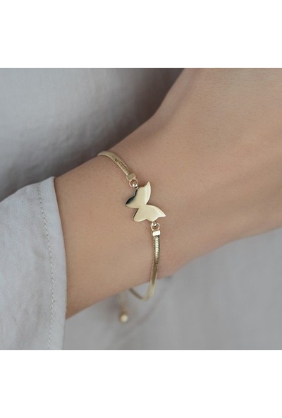 Oroline 14 Ayar Altın Taşsız Kelebek Kadın Bilekliği