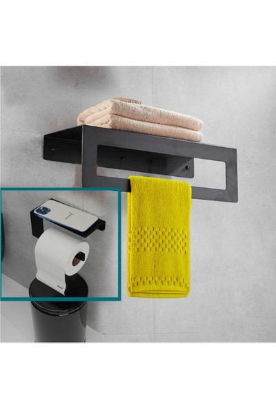 Risingmaber Metal Banyo Havlu Askılığı & Tuvalet Kağıdı Askılığı 2li Set Mat Siyah.