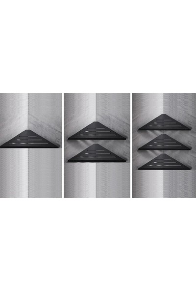 Risingmaber Dekoratif 3 Lü Siyah Köşe Şampuan Tutucu, Banyo Düzenleyici, Mutfak ve Raf Düzenleyici