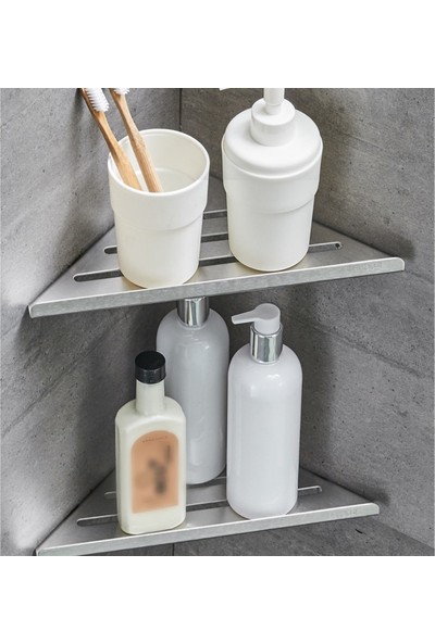 Risingmaber Dekoratif 3 Lü Gümüş Köşe Şampuan Tutucu, Banyo Düzenleyici, Mutfak ve Raf Düzenleyici