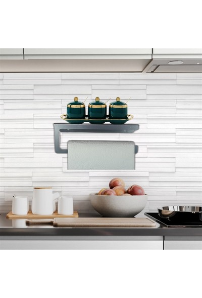 Risingmaber Dekoratif Gümüş Metal Baharatlık Raflı Havluluk&havlu Tutucu&kağıt Havluluk.