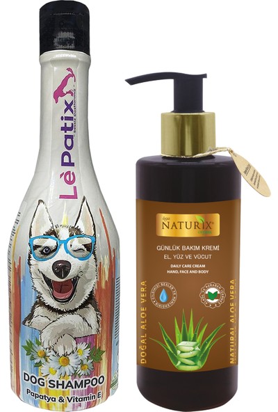 LéPatix Köpek Şampuanı Tüy Dökülme Önleyici Papatya Pet Shampoo 400 ml + Aloevera El, Yüz Vücut Losyonu 250 ml LéPatix Köpek Şampuanı Tüy Dökülme Önleyici Papatya Pet Shampoo 400 ml + Aloevera El, Yüz Vücut Losyonu 250 ml
