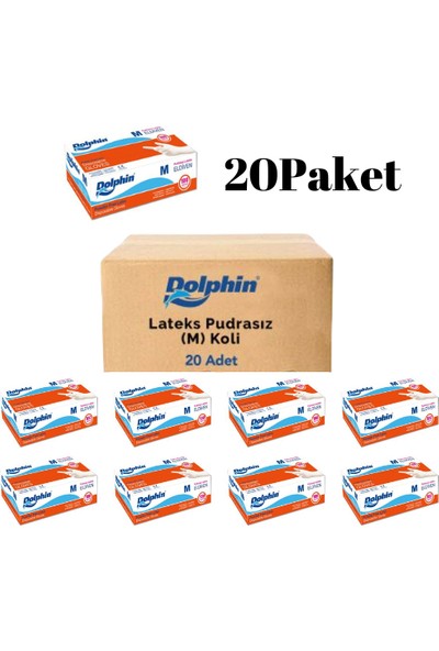 Dolphin Lateks Pudrasız Muayene Eldiven Medium 20 x 100'lü Dolphin Lateks Pudrasız Muayene Eldiven Medium 20 x 100'lü