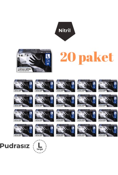 Has-pet Siyah Nitril Pudrasız Large 20 x 100'lü Has-pet Siyah Nitril Pudrasız Large 20 x 100'lü