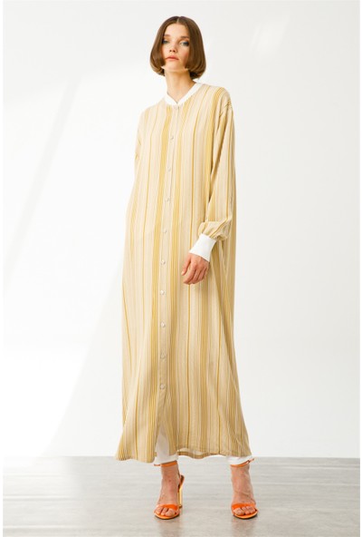 Micca Doğal Viskon Çizgili Rahat Spor Kap-Safran