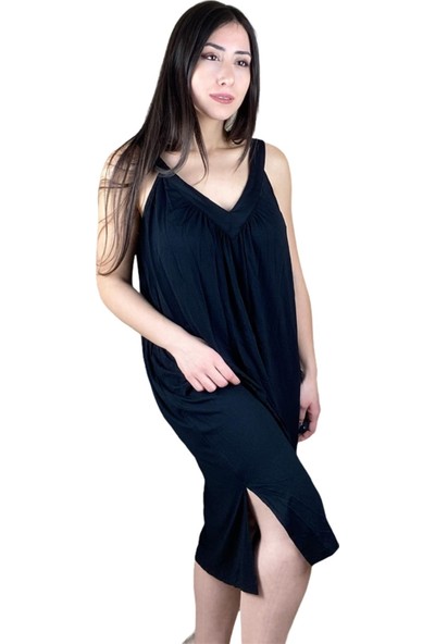 Pikka Online Kadın Askılı Büyük Beden Siyah Elbise