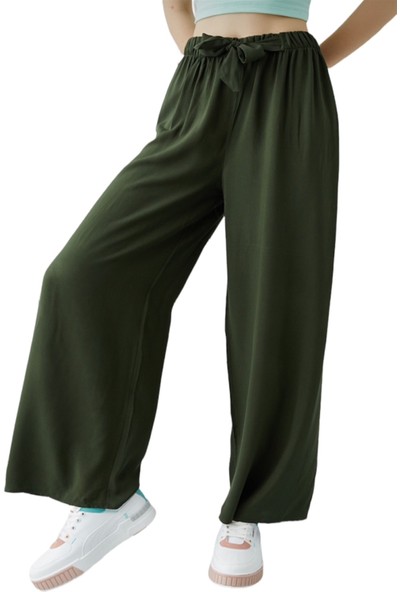 Pikka Online Kadın Beli Lastikli Rahat Haki Salaş Pantolon