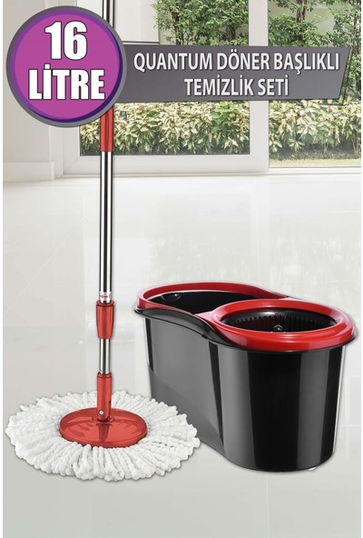 Grimor Life Quantum Black Microfiber Döner Başlıklı Temizlik Seti Mega Boy Mop 16 Lt