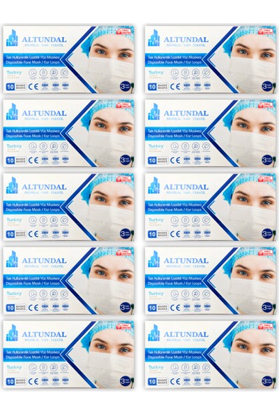 Altundal Medikal Meltblown Filtreli Maske 100 Adet 10 Kutu Altundal Medikal Meltblown Filtreli Maske 100 Adet 10 Kutu