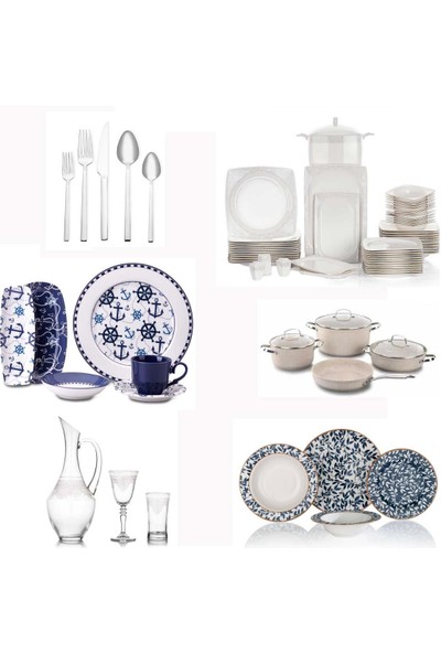 Korkmaz Çeyiz Seti 214 Parça Yemek-Kahvaltı-Çatal Kaşık-Tencere-Çaydanlık Seti