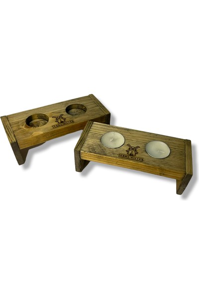 Terra Miller Ahşap Eskime Mumluk (2 Adet)