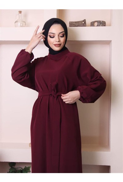 Online Sepetinde Fırfırlı Bordo Elbise