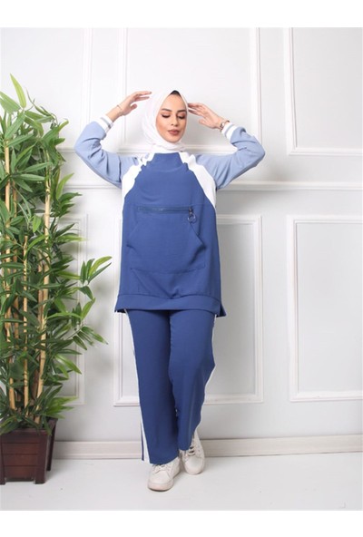 Online Sepetinde Kadın Indigo Kanguru Cepli Ikili Takım