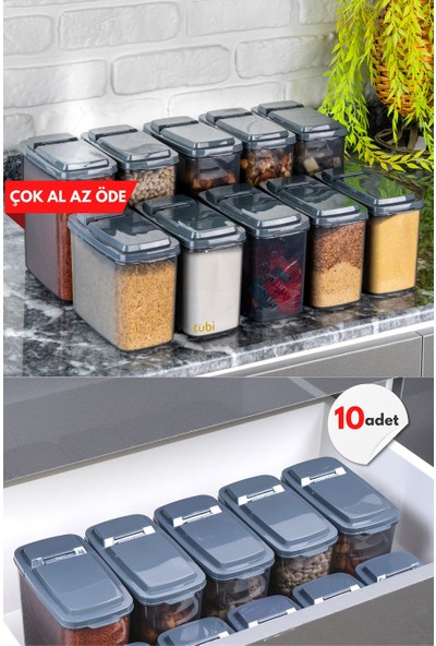 Tubi Home 10'lu Set Gala Ergonomik Çift Kapaklı Erzak Bakliyat Saklama Kabı - 5x (1200 Ml, 1700 Ml) Tubi Home 10'lu Set Gala Ergonomik Çift Kapaklı Erzak Bakliyat Saklama Kabı - 5x (1200 Ml, 1700 Ml)