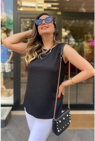 Kaya Sısters Sıfır Kol Likralı Bluz - 5405