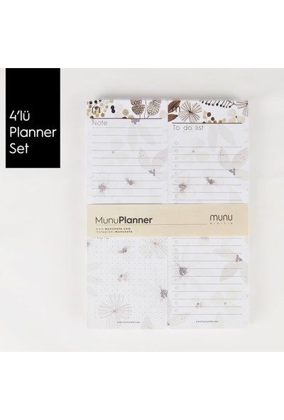 Munu Note Munuplanner - 4'lü Planlayıcı Set - Floral (Weekly Plan - To Do List - Note) Munu Note Munuplanner - 4'lü Planlayıcı Set - Floral (Weekly Plan - To Do List - Note)