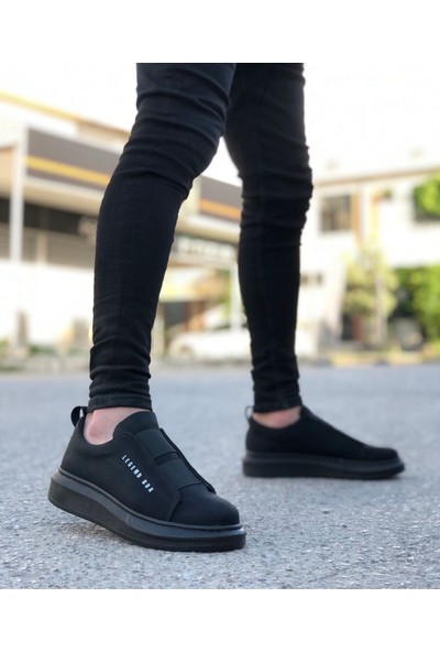 BA0307 Boa Kalın Yüksek Taban Çift Bant Siyah Erkek Ayakkabı