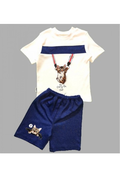 Ways Erkek Çocuk Takım Fermuarlı Kedi Baskılı Gri 2 Yaş PS10167
