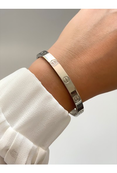 Sgaccessory Silver Gümüş Renk Paslanmaz Çelik Kadın Kelepçe Cartier Bileklik Bilezik 316L Sgaccessory Silver Gümüş Renk Paslanmaz Çelik Kadın Kelepçe Cartier Bileklik Bilezik 316L