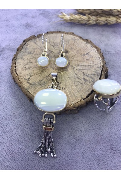 Nsa Silver Nsa Gümüş Sedef Taşlı Gümüş Set 925 Ayar Orijinal Taş