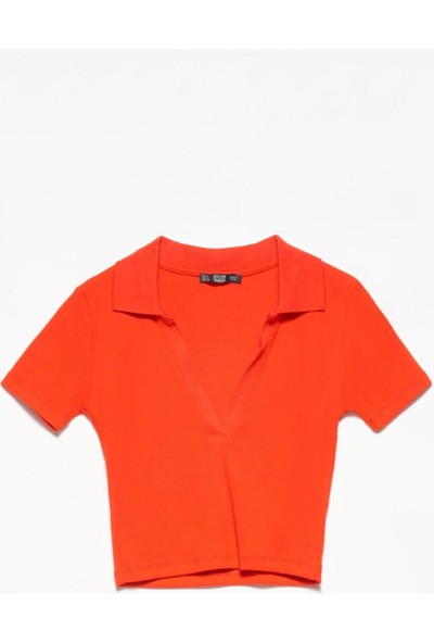 Dilvin Turuncu Polo Yaka Crop Top Dilvin Turuncu Polo Yaka Crop Top