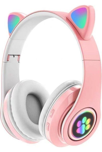 Lisa Butik P33M Kulaküstü Bluetooth Kulaklık Rgb LED Işıklı Kedi Kulaklı Mikronlu Hafıza Kartı ve Aux Giriş