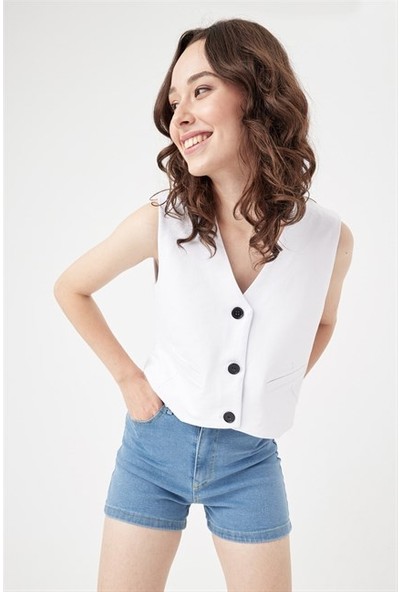 Gothamvibes Kadın Viber Beyaz Yelek Gothamvibes Kadın Viber Beyaz Yelek