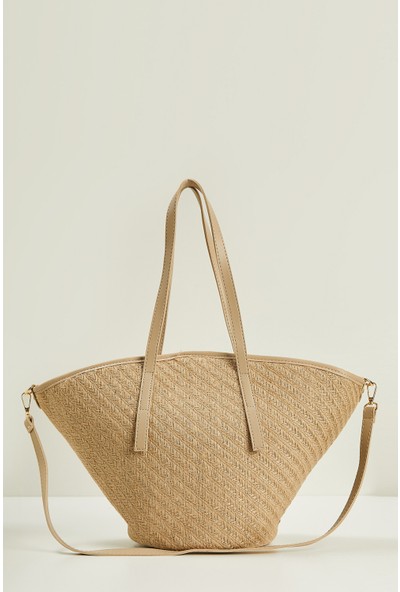 Başak Hasır Deri Yavrulu Çanta Kadın