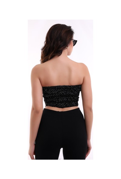 Mois Atelier Siyah Beyaz Puanlı Balenli Kuşgözü Detaylı Zikzak Ipli Büstiyer Korse Tasarım Hediye