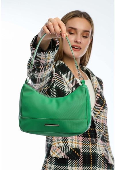Qeppo Bags Kadın Yeşil Çok Yönlü Saten Kol Çantası